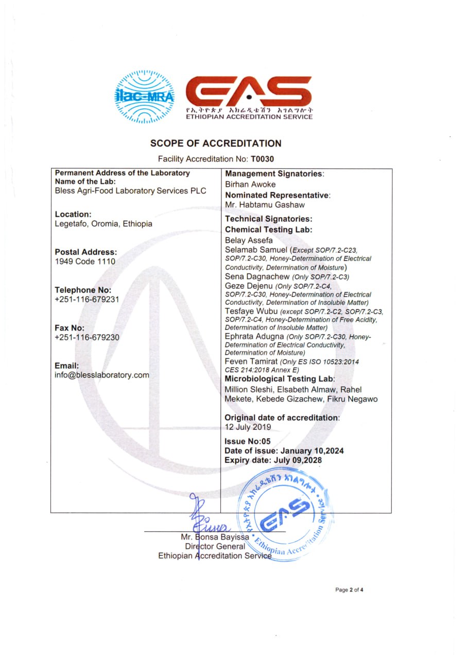 Accreditations - Bless Agri Food Laboratory Service PLC