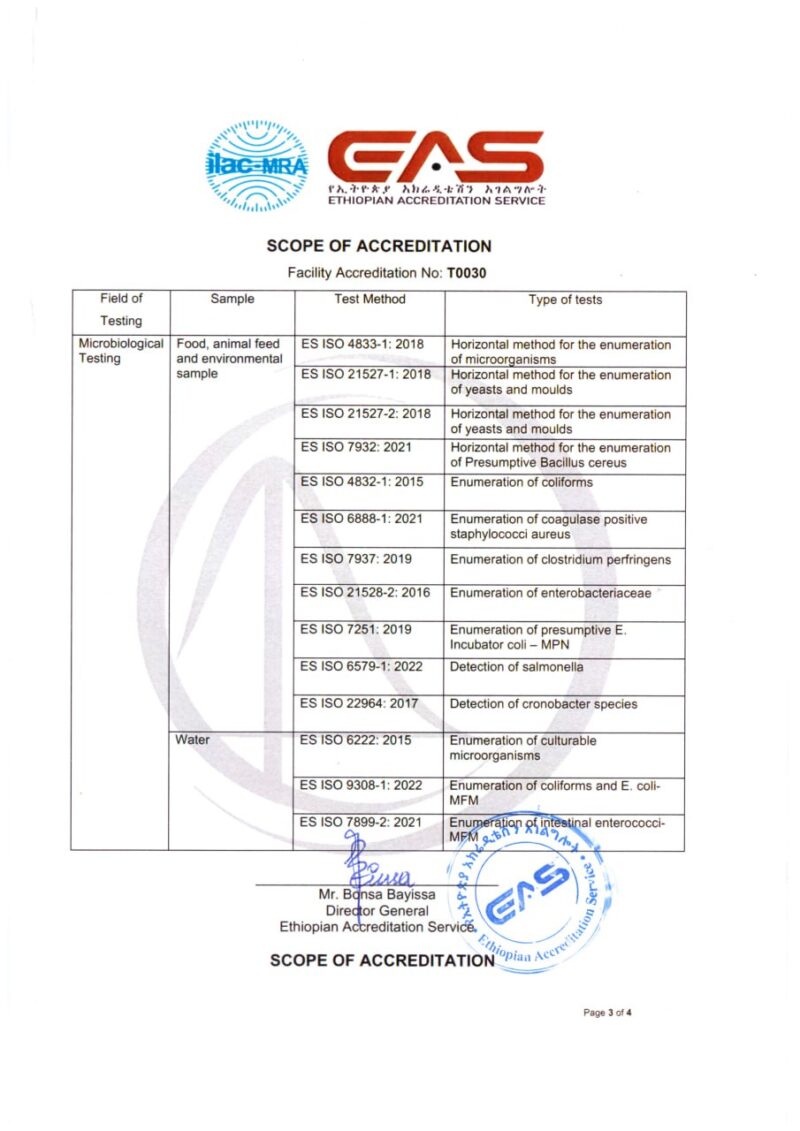Accreditations - Bless Agri Food Laboratory Service PLC